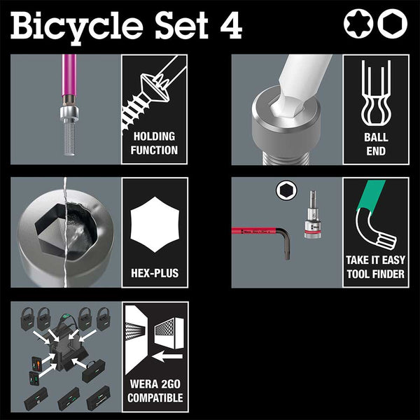 Wera WERA Bicycle Set 4 – Colour Coded Hexagonal Socket & Torx L-Keys Set 9pcs Bicycle Tools ...